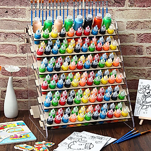 DoubleFill Wooden and Acrylic Paint Organizer Paint Holder Paintbrush Storage Miniature Model Paint Rack Painting Stand Can Hold 123 Bottle & 22 Brush for Christmas Gifts
