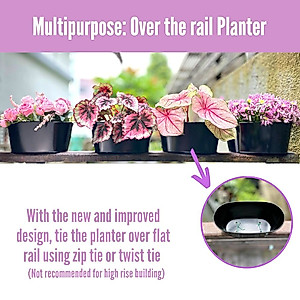 LaLaGreen Railings Outdoor - 2 Pack, 9.8 Inch Black Hanging Flower Pots, Fence Railings Bucket Countryside Modern Plant Holder with Detachable Hook Outdoor Wall Balcony Garden Patio Deck Porch Décor