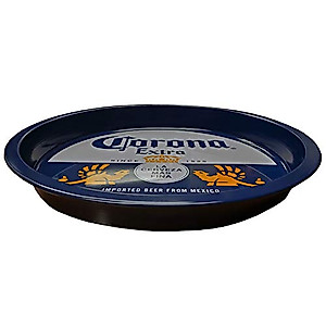 The Tin Box Company Corona Large Round Beverage Tray, Blue and White
