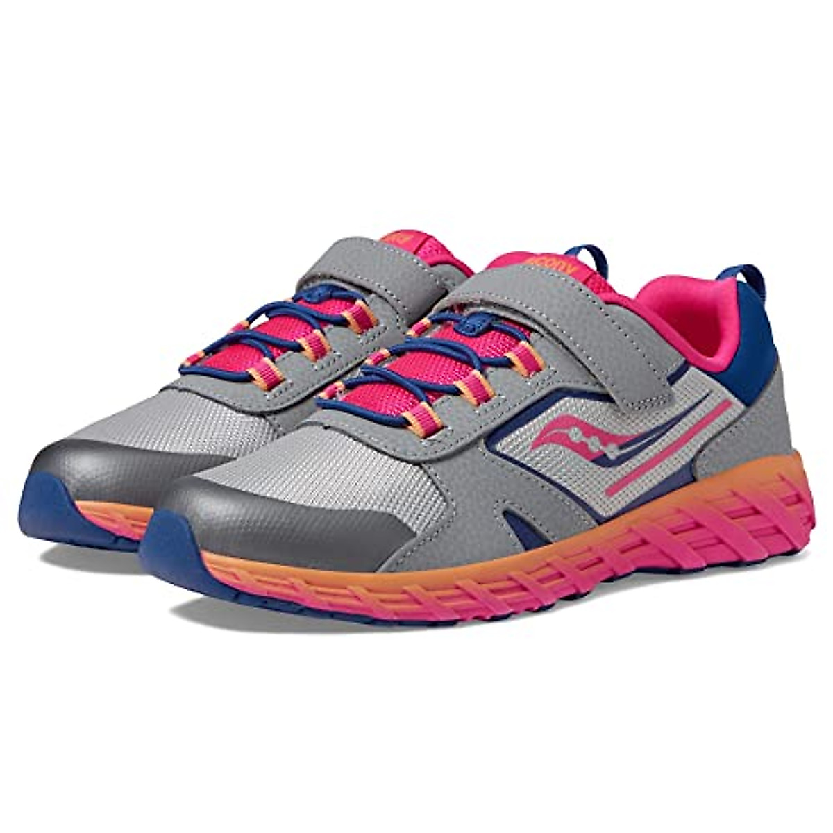 Saucony Wind Shield A/C Sneaker, Grey/Pink/Navy, 1.5 US Unisex Big Kid