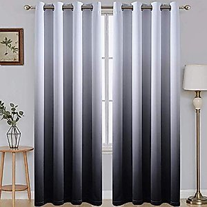 SimpleHome 84 Inch Long Ombre Blackout Curtains Gradient White and Black Room Darkening Eyelet Top Panels Thermal Insulated Grommet Window Drapes for Living Room/Bedroom (Black, 52W x 84L / 2 Panels)