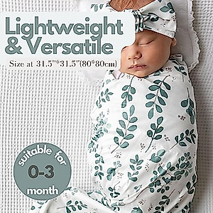 Vollmic Newborn Baby Girl Baby Boy Unisex Receiving Blanket Swaddle Blanket Swaddle Set with Matching Headband and Hat (Green)