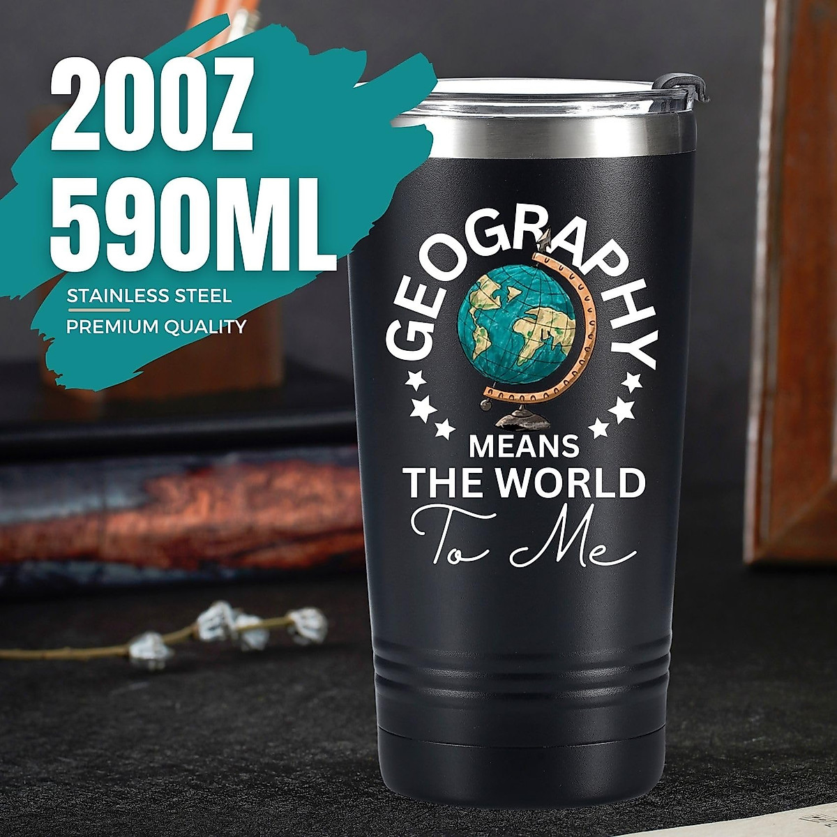 Onebttl Geography Gifts for Men, Women, Geography Teachers, Students, Geography Means The World To Me, Stainless Steel Tumbler 20OZ - Black