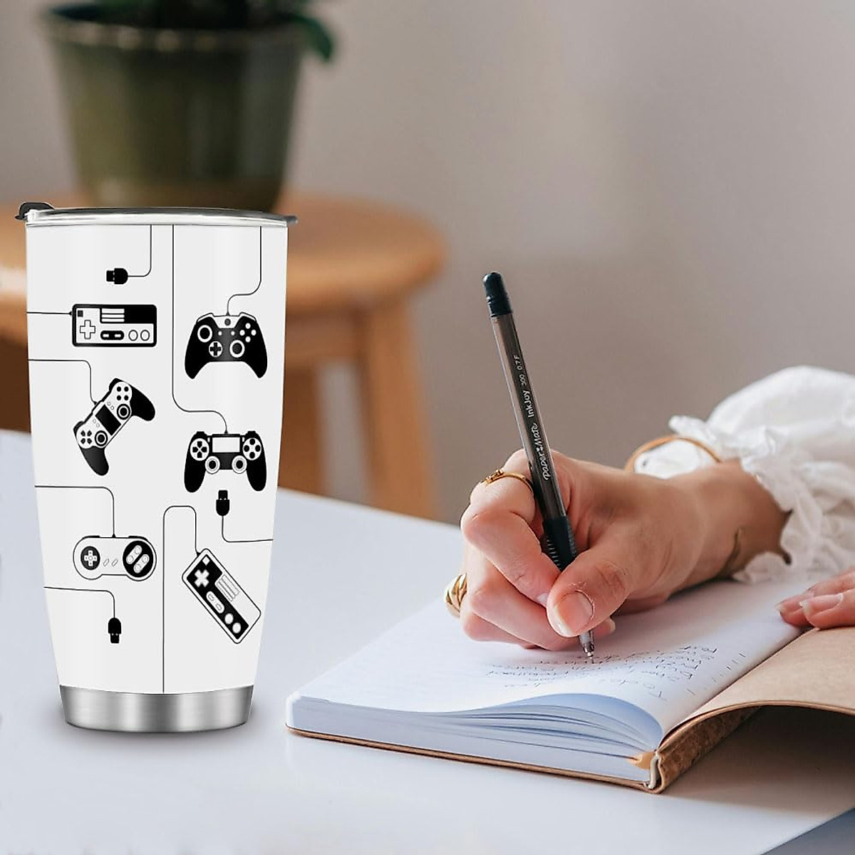 WIRESTER 20 OZ Stainless Steel Tumbler With Lid, Double Wall Vacuum Insulated Tumbler, Coffee Travel Mug Cup for Hot Cold Drinks - Black Game Controllers