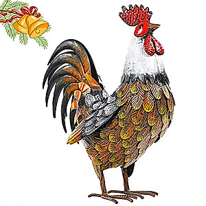 Kircust Garden Rooster Statues & Sculpture, Metal Chicken Animal Yard Art Lawn Ornament Figurines Artwork for Outdoor, Patio,Backyard and Home Kitchen Decoration