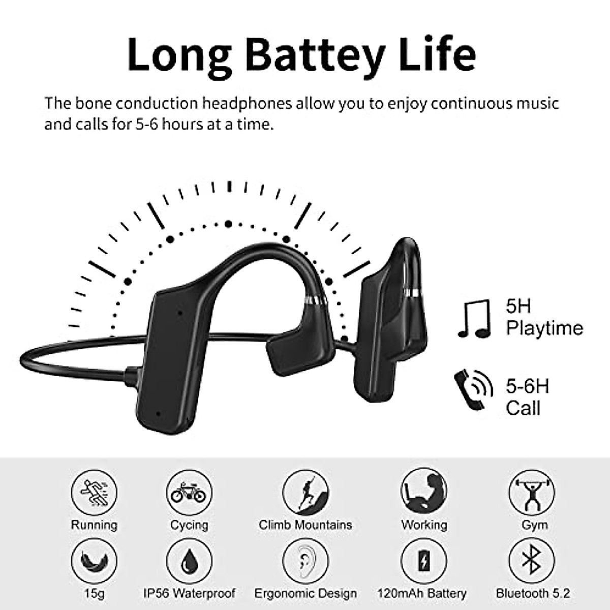 Aocuxze Air Conduction Headphones Wireless with Mic, Open Ear Bluetooth Headphones Sport Earbuds up to 8 Hours Playtime for Running Cycling Workout Driving