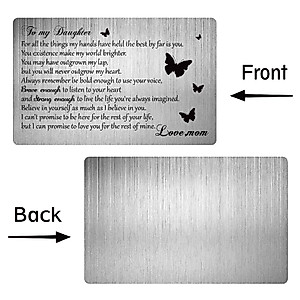 CREATCABIN to My Daughter Wallet Card from Mom Engraved Wallet Insert Inspirational Metal Wallet Card Mini Love Notes Gift for Women Her Birthday Graduation Wedding Christmas