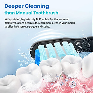 Electric Toothbrush for Adults and Kids, Etekcity Sonic Rechargeable 2 Minutes Smart Timer, 8 Soft High-Density Brush Heads with 5 Modes & Travel Case, Black