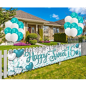 Sweet 16 Party Decorations Teal 16th Birthday Decorations Happy Sweet 16 Banner Teal White Balloons Larger Yard Sign Banner Outdoor Lawn Birthday Party Supplies