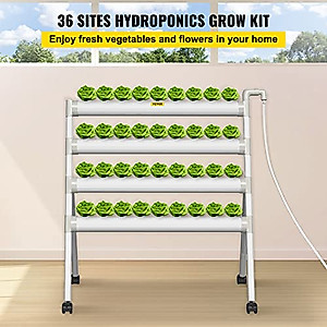 VEVOR Hydroponics Growing System, 36 Sites 4 Pipes Hydroponic System, 4 Layers Hydroponic Kit, Vertical Hydroponic Growing System with Water Pump, Pump Timer, Nest Basket, Sponge for Fruit Vegetables