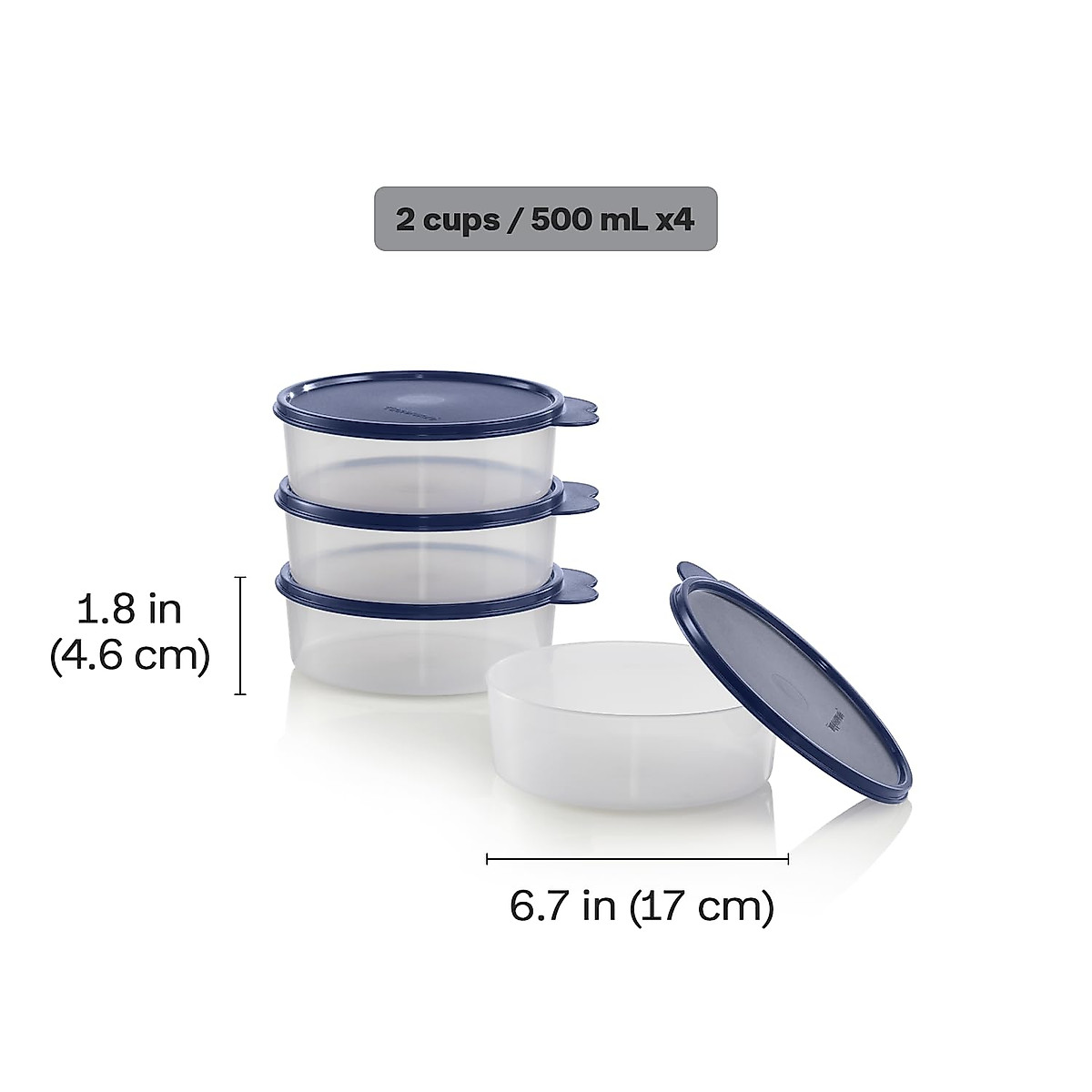 Tupperware Big Wonders 2 Cup Food Storage Bowl Set of 4 Containers with Lids, Dishwasher Safe and BPA Free (4 Containers, 4 Lids)