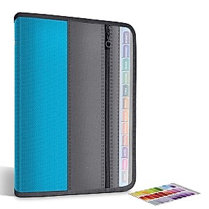 Accordion File Organizer, 13 Pockets Expanding File Folder with Zipper, A4 Letter Size Portable Accordion Expanding File Folders with 27pcs Multicolor Labels for Office School Supplies Blue