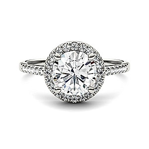 Charles & Colvard Created Moissanite 7.5mm Round Cut Engagement Ring for Women | 1.82 cttw DEW | Lab Grown | Solid 14K White Gold with Rhodium | Size 6