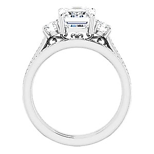 3 CT Emerald Cut VVS1 Colorless Moissanite Engagement Ring Set, Wedding/Bridal Ring Set, Sterling Silver Vintage Antique Anniversary Promise Ring Set Gift for Her (4)