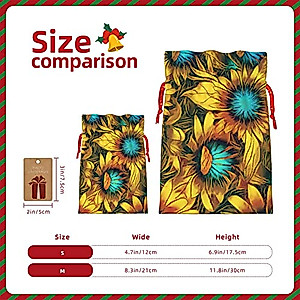 Drawstrings Christmas Gift Bags Floral-Sunflower Presents Wrapping Bags Xmas Gift Wrapping Sacks Pouches Medium