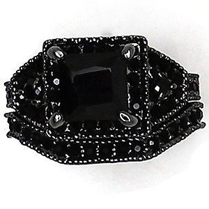 Jude Jewelers Balck Rhodium Princess Cut Wedding Engagement Ring Set (8)