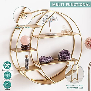 Apresolar Moon Shelf for Crystals - Circle Shelf Wall Decor for Wall and Countertop - Crystal Shelf Display for Stones, Essential Oil, Pendulum - Boho Hanging Moon Shelves, Wiccan Decor (Matte Gold)