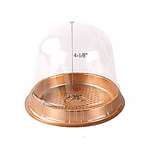 50 Sets Cake Box - Internal Size Diameter 4-3/8 Inch X Height 4-1/8 Inch Clear Plastic Dome Carrier - Single Cake Container Carry Reinforcement Stickers (Gold)