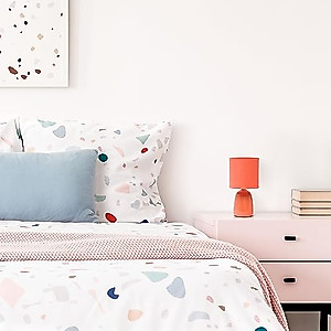 Simple Designs LT1134-ORG 10.04" Tall Traditional Ceramic Thimble Base Bedside Table Desk Lamp w Matching Fabric Shade for Home Decor, Nightstand, Bedroom, Living Room, Entryway, Office, Orange