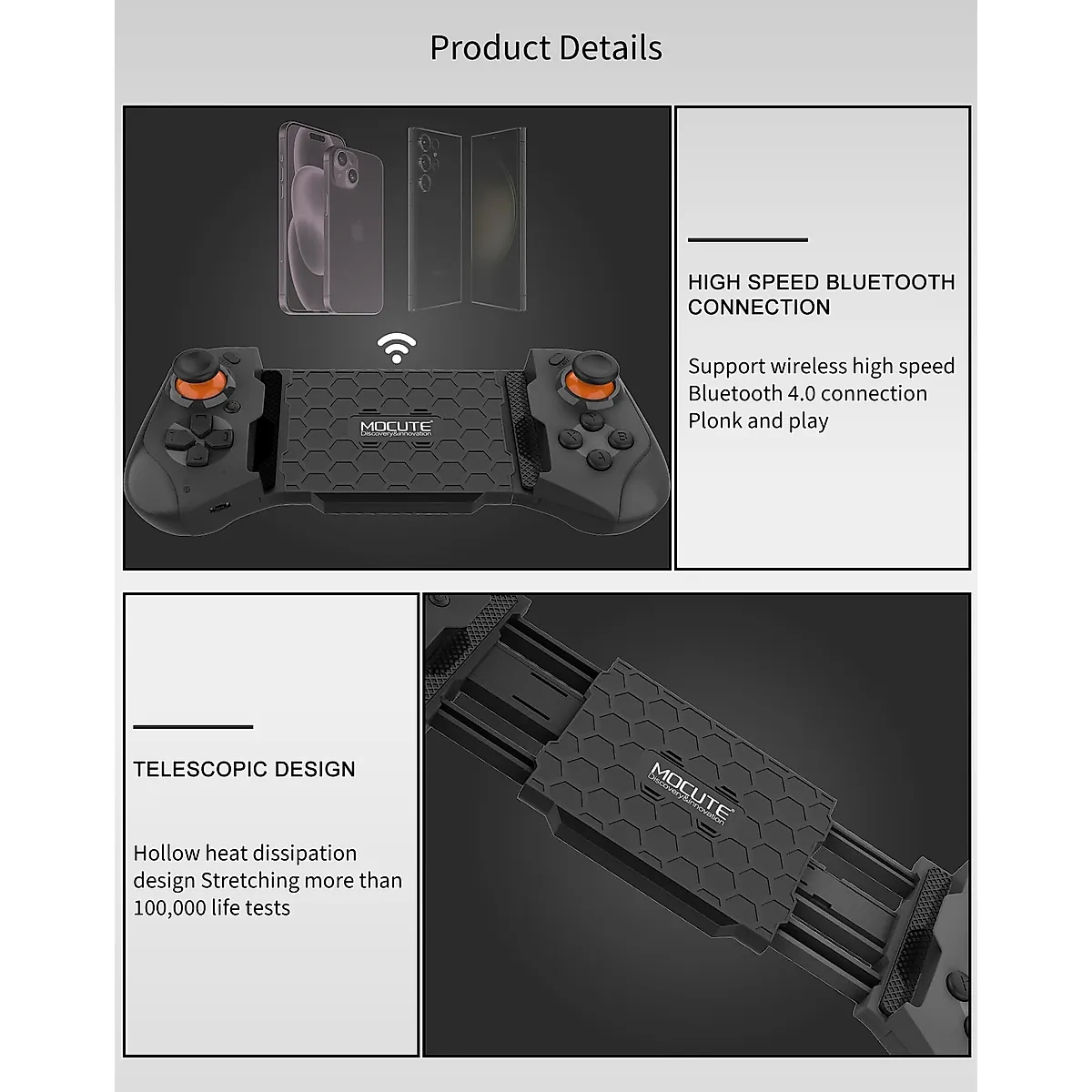 Joso Mobile Game Controller for iPhone, Android, PC, Steam, Direct Play, 15 Hours Playtime, Phone Controller Gamepad Joystick for iPhone 14 13 12 Pro Max, Galaxy S23 S22 Ultra, iPad, Tablet, MFi Games