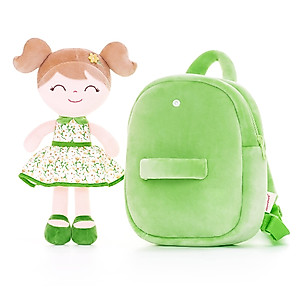 Gloveleya Kids Backpack Toddler Backpack Soft Plush Flower Fairy Girls Doll Backpack Green 9"