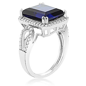 Gem Stone King 5.00 Cttw Blue Simulated Sapphire Ring For Women In 925 Sterling Silver | 12X10MM Emerald Cut | Available In Size 5, 6, 7, 8, 9