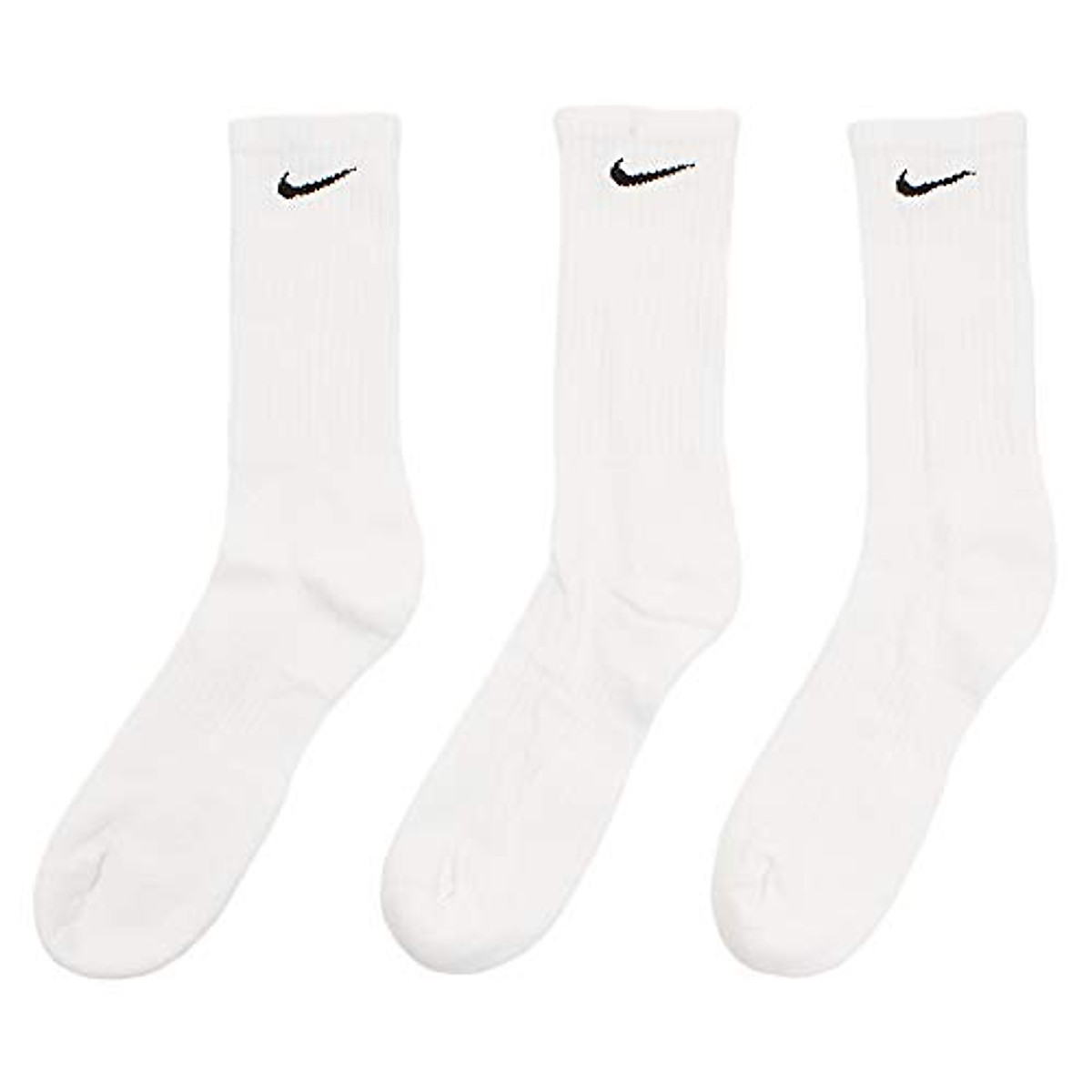 Nike Everyday Cushion Crew Training Socks, Unisex Socks with Sweat-Wicking Technology and Impact Cushioning (3 Pair), White/Black, Large