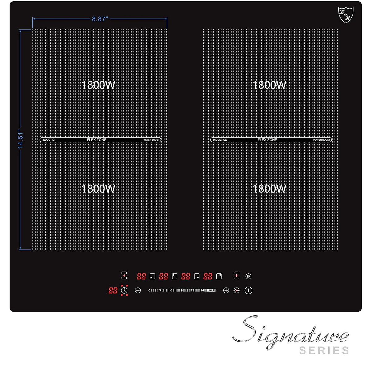 K&H SIGNATURE SERIES 4 Burner 24 Inch Built-in Induction FLEX Electric Stove Top Ceramic Cooktop SLIDER Touch Control 240V 6800W IN24-6004FLX