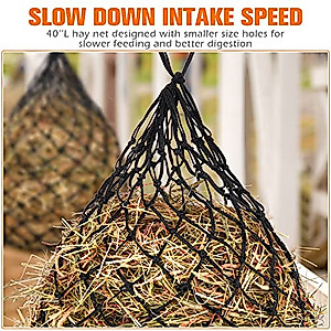 Tudomro 4 Pcs Hay Net Slow Feed Hay Bag 35 Inch Hanging Hay Feeder for Horses Small 2 x 2 Inch Holes Feeding Net Hanging Travel Feeder for Trailer and Stall, Simulates Grazing, Reduce Waste