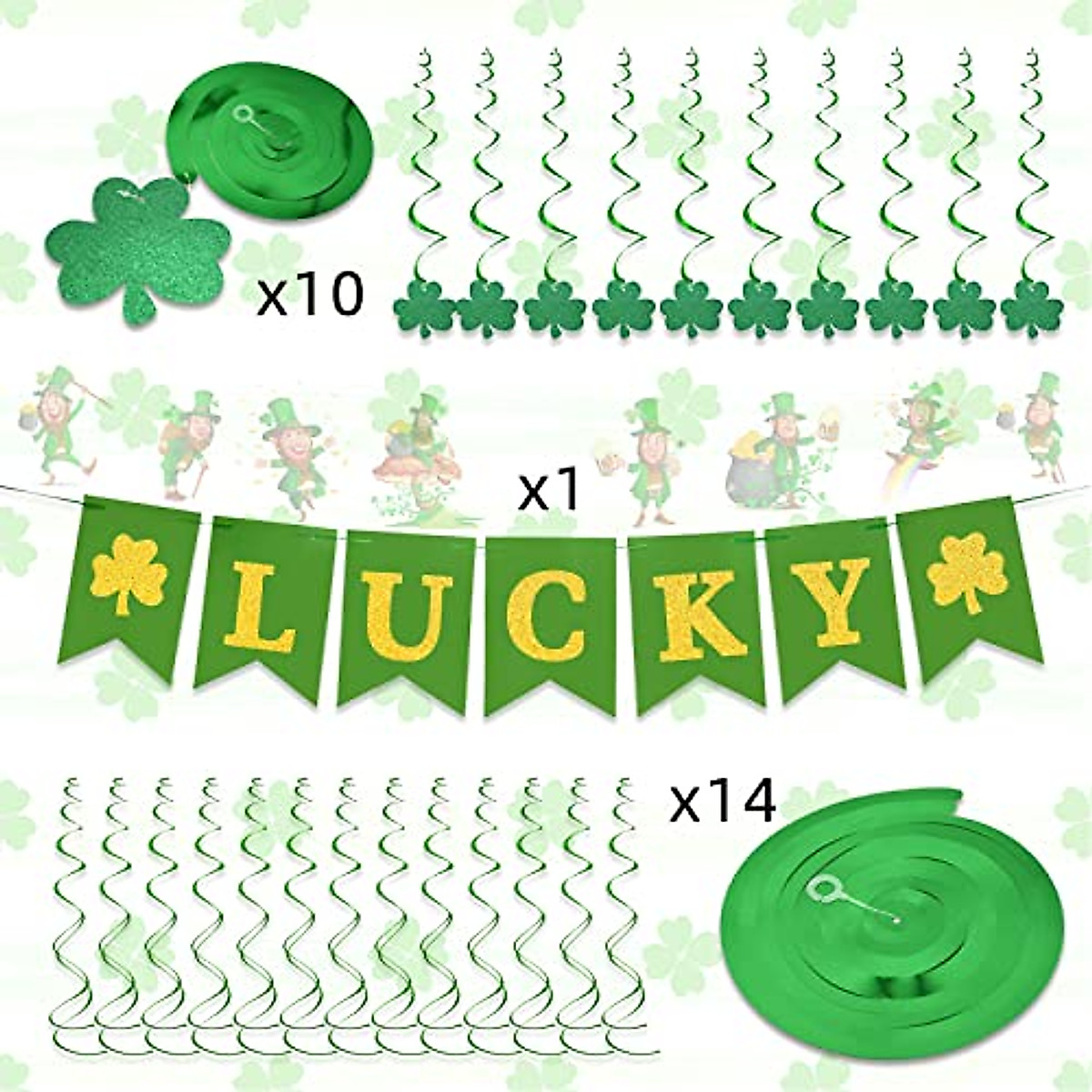 31 Pieces St. Patrick's Day Hanging Swirls Decorations - Green Lucky Banners Garland Hanging Clover Shamrock Swirls Irish Decor for Home Saint Patrick Party Supplies