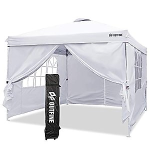 OUTFINE Canopy 10'x10' Pop Up Commercial Instant Gazebo Tent, Fully Waterproof, Outdoor Party Canopies with 4 Removable Sidewalls, Stakes x8, Ropes x4 (White, 10*10FT)