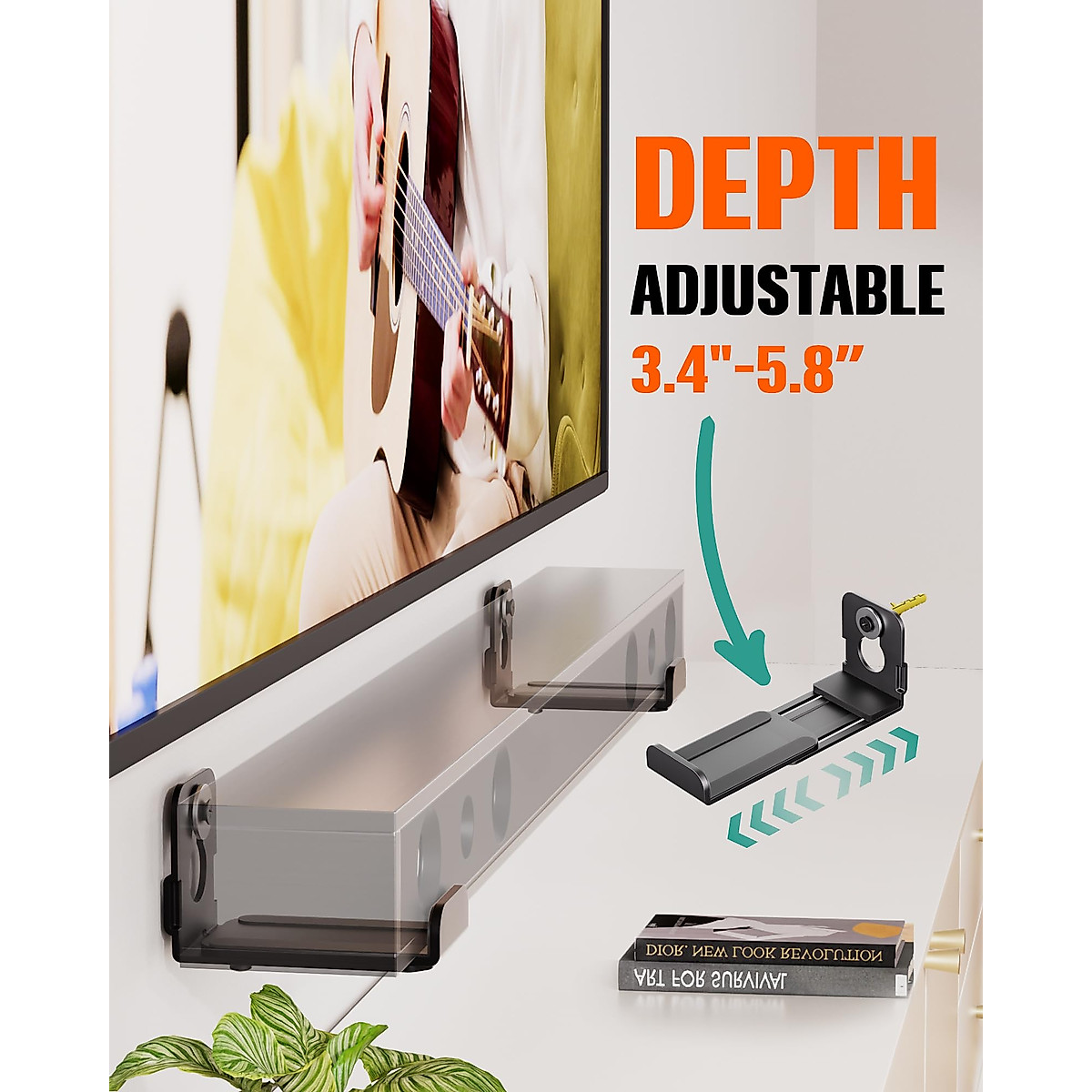 AENTGIU Sound Bar Wall Mount Bracket Universal Speaker Mounting Shelf Adjustable (3.4"-5.8") for Samsung, Vizio, Lg, Sony, JBL, Bose Soundbar Mount with Hardware Kit