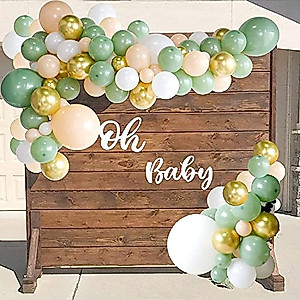 JIZU Sage Green Balloon Arch Kit 152 Pcs Gold and Green Balloon Garland Kit for Birthday Wedding Baby Shower Boy Girl Engagement Party Decorations Backdrop Olive Green Ballon Arch Kit