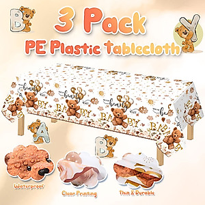 Tatuo 3 Pcs We Can Bearly Wait Baby Shower Tablecloth Decorations Teddy Bear Table Cover Balloon Bear Plastic Tablecloth for Bear Theme Birthday Baby Shower Party Decor, 54 x 108 Inch