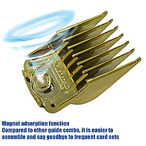 10 Pack Clipper Guards Cutting Guides Compatible With Wahl Clipper with Magnetic Clip/Color Coded-From 1/16 Inch To 1 Inch(1.5-25mm)，Fits All Full Size Compatible with Wahl Clippers (Golden)