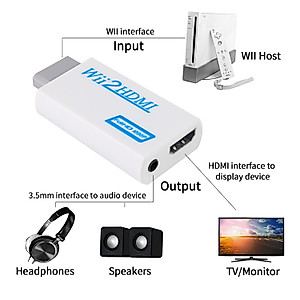 Aokin Wii to HDMI Converter, Wii to HDMI Adapter 1080P 720P Output Video with 3.5mm Audio Jack, fit for Wii Connect HDTV, Monitor - Supports All Wii Display Modes, Includes 1.5m/4.9feet HDMI Cable