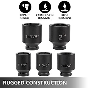 VEVOR Impact Socket Set 3/4 Inches 22 Piece Deep Impact Sockets, Socket Assortment 3/4 Inches Drive Socket Set Impact Standard SAE Sizes 7/8 Inches to 2 Inches Includes Adapters and Ratchet Handle