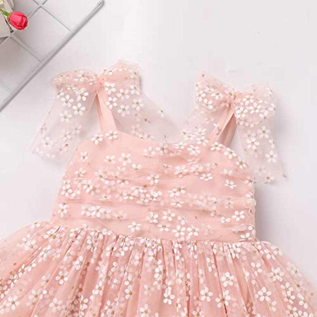 Baby Girls Sequin Polka Dot Tutu Dress Summer Sleeveless Backless Princess Birthday Party Dresses Toddler Little Girl First Communion Pageant Flower Bow Sundress Clothes Pink - Daisy 6-12 Months