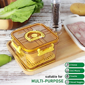Sliced Cheese Container with Airtight Lid for Mini Fridge BPA-Free Kitchen Plastic Storage Deli Cheese Slices Stackable Store Date Record Function Keeps Cheese Fresh Longer (Yellow)