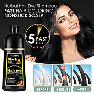 TSSPLUS Professional Black Herbal Hair Color Shampoo - Instant Gray Hair Coverage