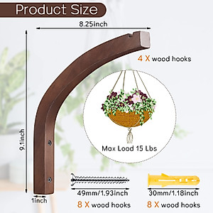 Juexica 4 Pieces Wooden Hanging Plant Hooks Wooden Plants Wall Hooks Plant Hooks Wall Mounted Plant Hanger Hook Indoor and Outdoor Hanging Brackets for Planters, Lanterns, Bird Feeders (Coffee Color)