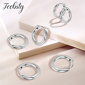Small Silver Hoop Earrings- 3 Pairs of Hypoallergenic Cartilage Earring Hoop Sterling Silver Hoop Earring for Women Men (8mm 10mm 12mm)