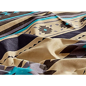 Chezmoi Collection Prescott 4-Piece Southwestern Geometric Tribal Multicolor Teal Beige Black Gray Sheet Set, Full Size