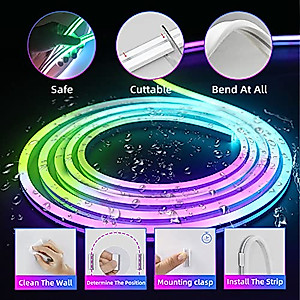 hyrion Dynamic Neon Rope Lights 16.4ft Outdoor Waterproof Cuttable RGBIC Rope Lights with Music Sync, DIY Design, Works with Bluetooth APP, Led Strip Lights for Wall Decor Bedroom Living Game Room