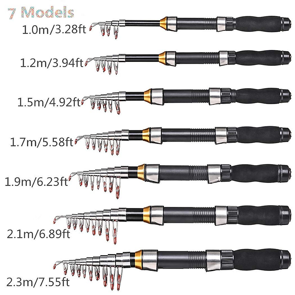 Toasis Fishing Spinning Baitcast Rod Telescopic Fishing Pole 7 Models (1.2m/ 3.94ft)