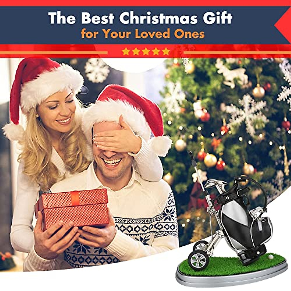 10L0L Golf Gifts, Golf Bag Pen Holder Golf Club Pens Gift Set Golf Race Souvenirs Unique Gifts for Men Dad Boss Golfer Fans Coworker - Silver + Black