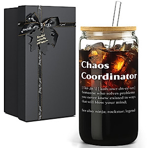 Thank You Gifts for Chaos Coordinator, Teacher Appreciation Gifts Boss Gifts for Women on Birthday Christmas Boss Day Office Gifts for Coworkers Employees Manager Mom Friend Men, 16oz Glass Cup Gift