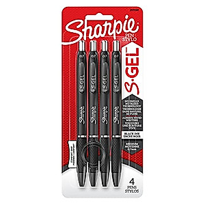 SHARPIE S-Gel, Gel Pens, Medium Point (0.7mm), Black Ink Gel Pen, 4 Count