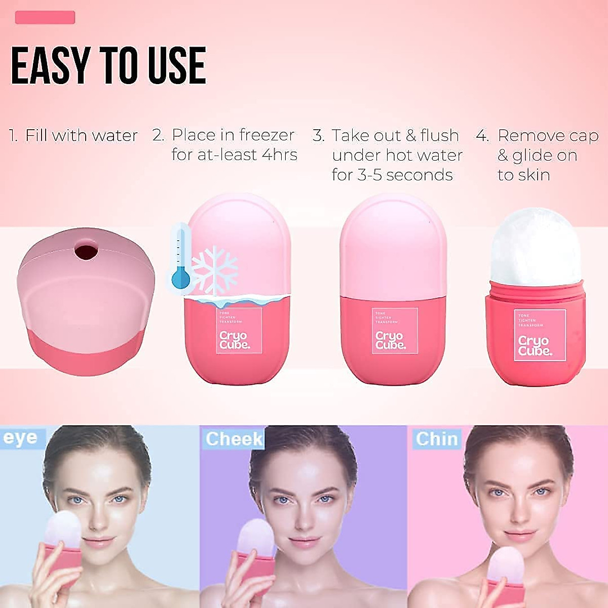 Cryo Cube Ice Roller for Face, Eyes and Neck Naturally tone and tighten skin, de-puff eye bags, add a healthy glow Cryotherapy for face and neck which helps enhance skin elasticity (Pack of 1)