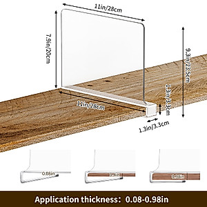 Fixwal 6 PCS Acrylic Shelf Dividers for Closet Organization Clear Shelf Divider for Closet Organizers and Storage Shelf Organizer for Closet, Bedroom, Kitchen, Office, Cabinets, Bathroom